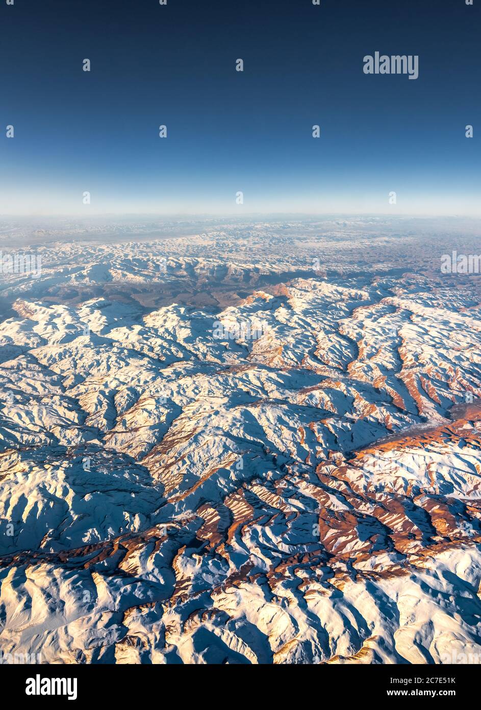 Aerial View from an Airplane. Flying above Beautiful Land at Sunrise ...