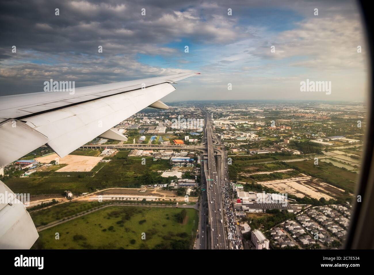 Aerial View from Window of Airplane. Flying above Bangkok Stock Photo ...