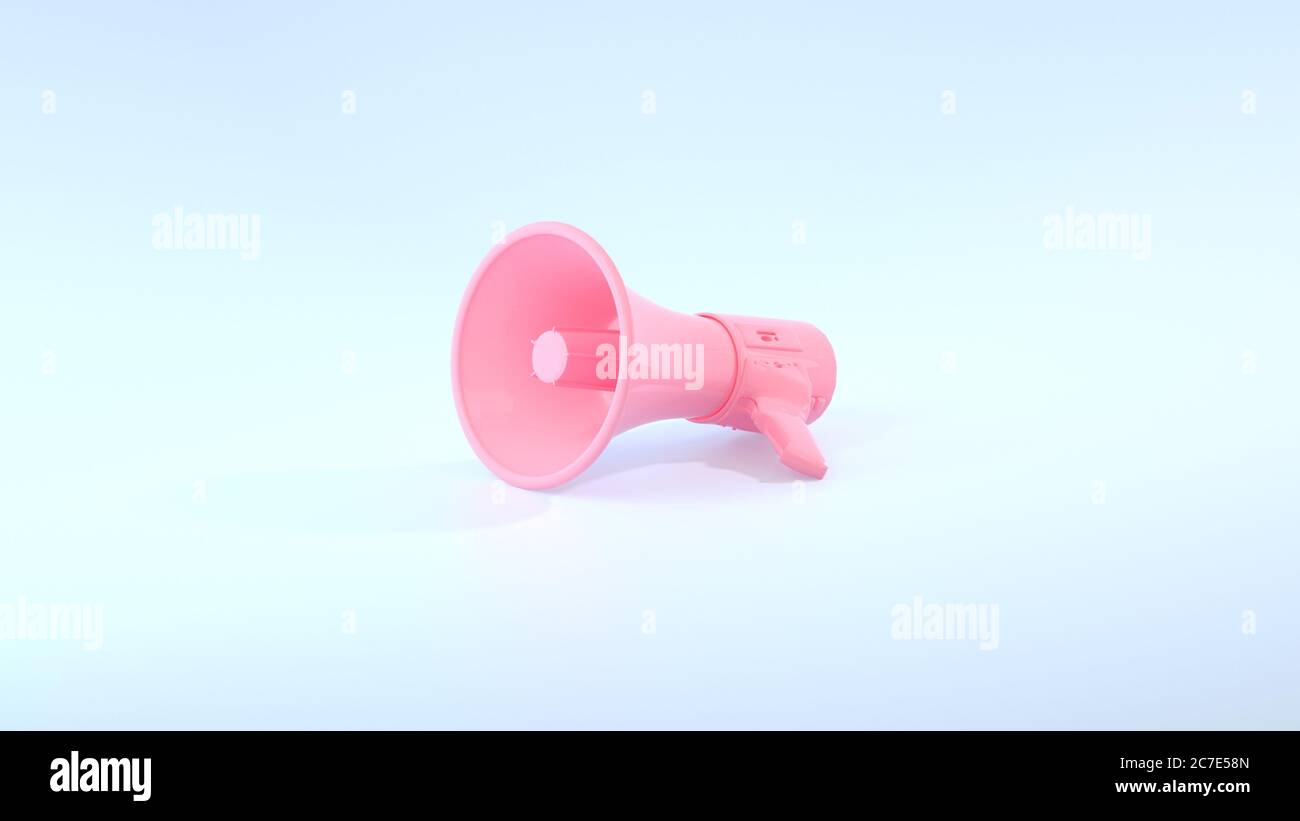 3d render of realistic isolated pink megaphone on pastel blue ...