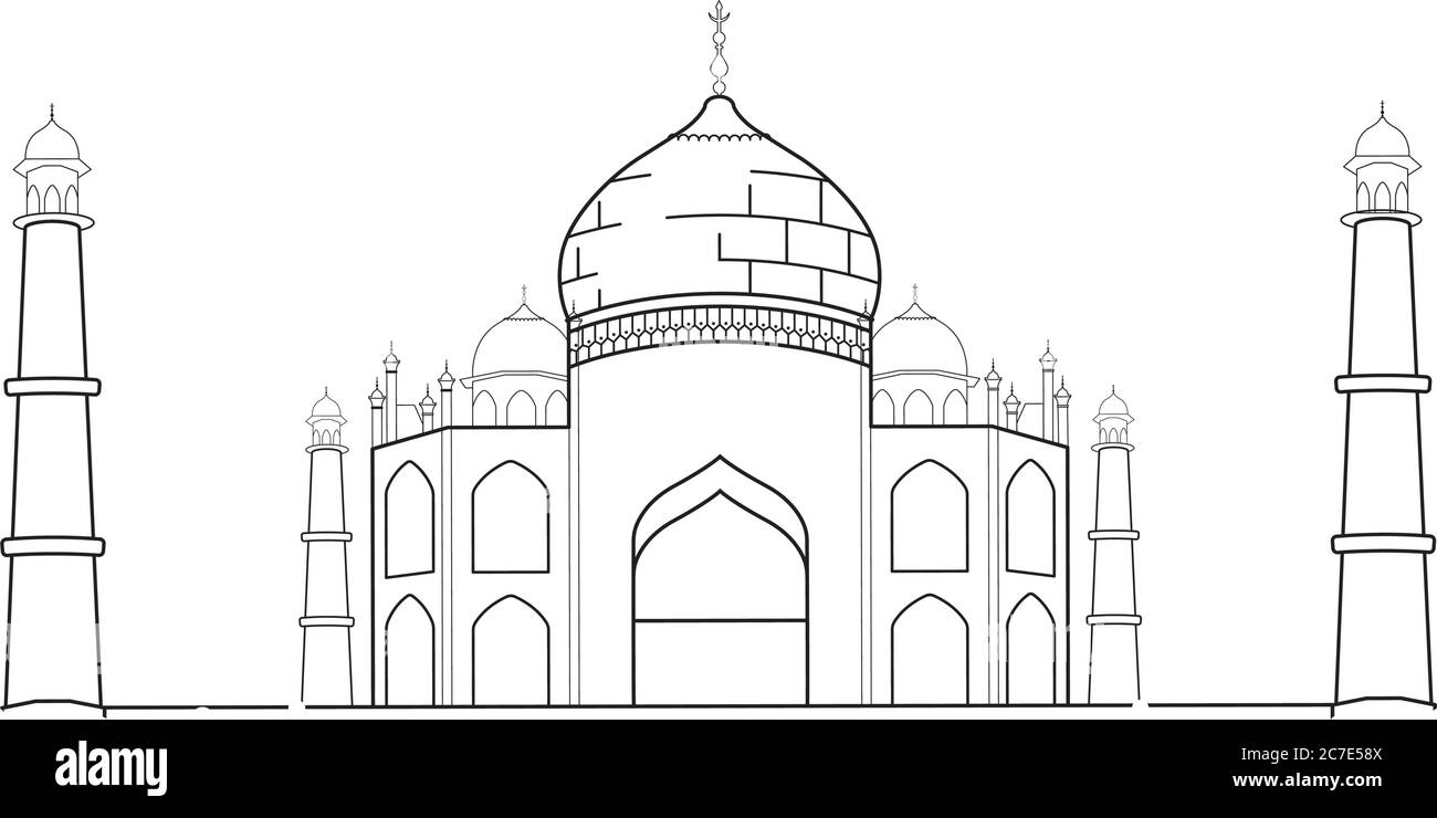 Taj mahal outline. Indian famous building - Vector Stock Vector Image ...