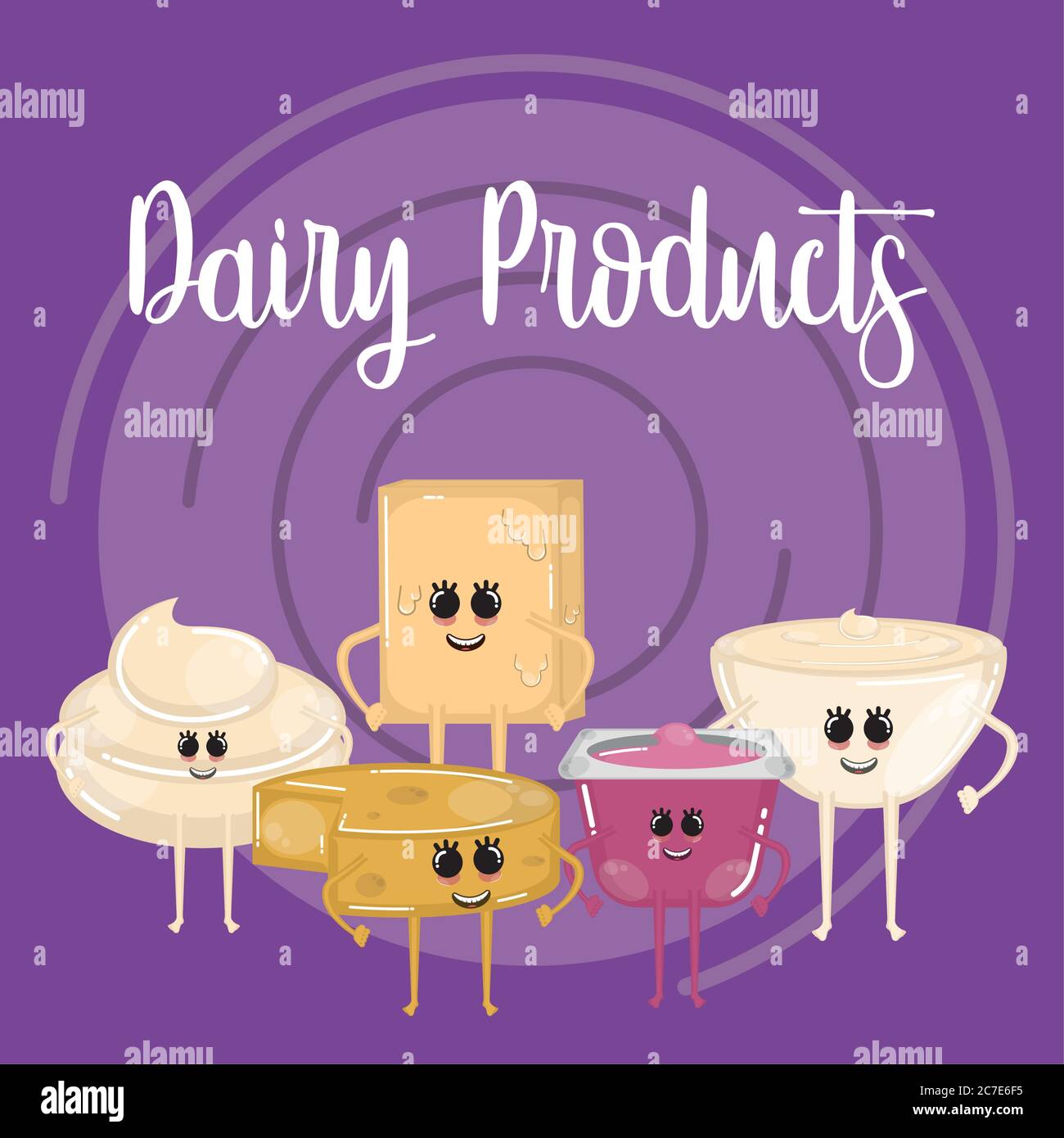 Set of dairy products cartoons. Cartoons of a butter, cheese, cream and ...