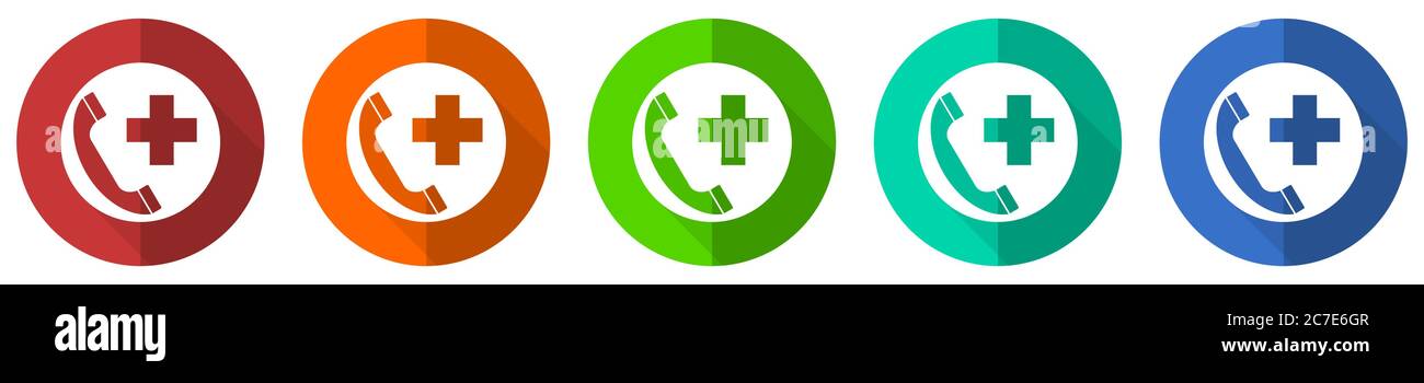 Emergency call icon set, red, blue, green and orange flat design web ...