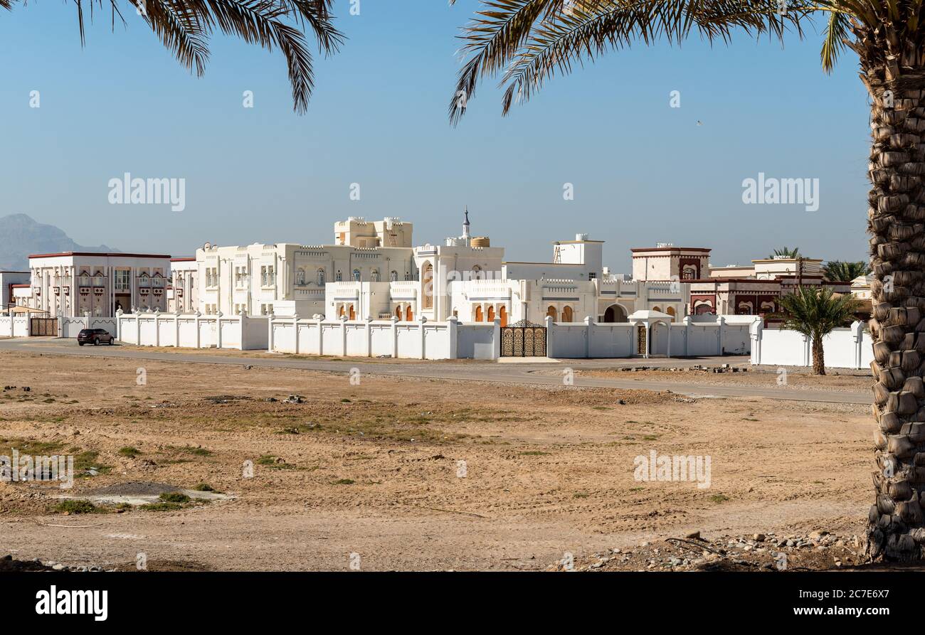 Sur City architecture with the white typical arabian houses, Sultanate ...