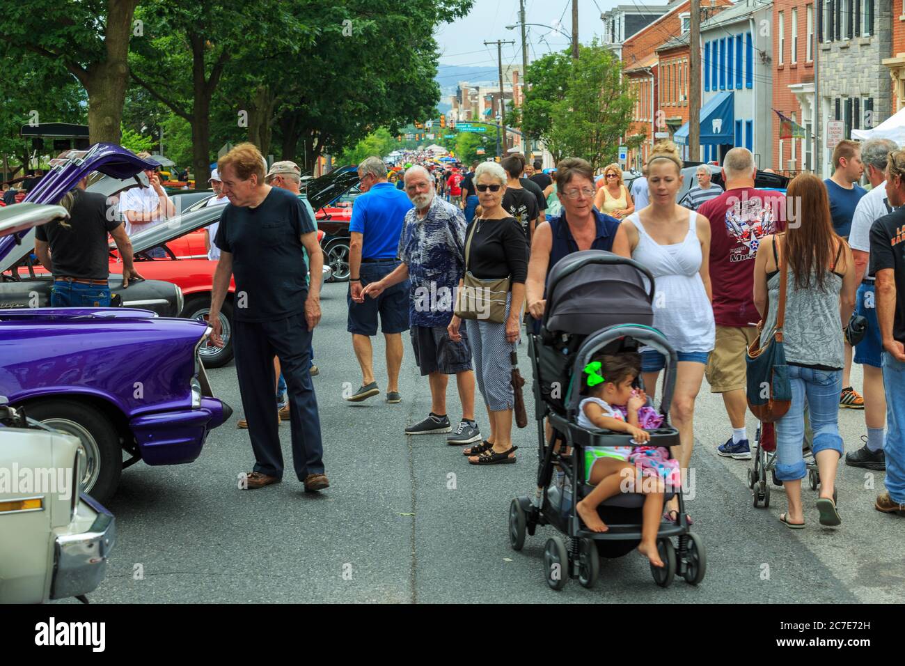 Columbia, PA, USA - June 17, 2017: A car show featuring many different ...