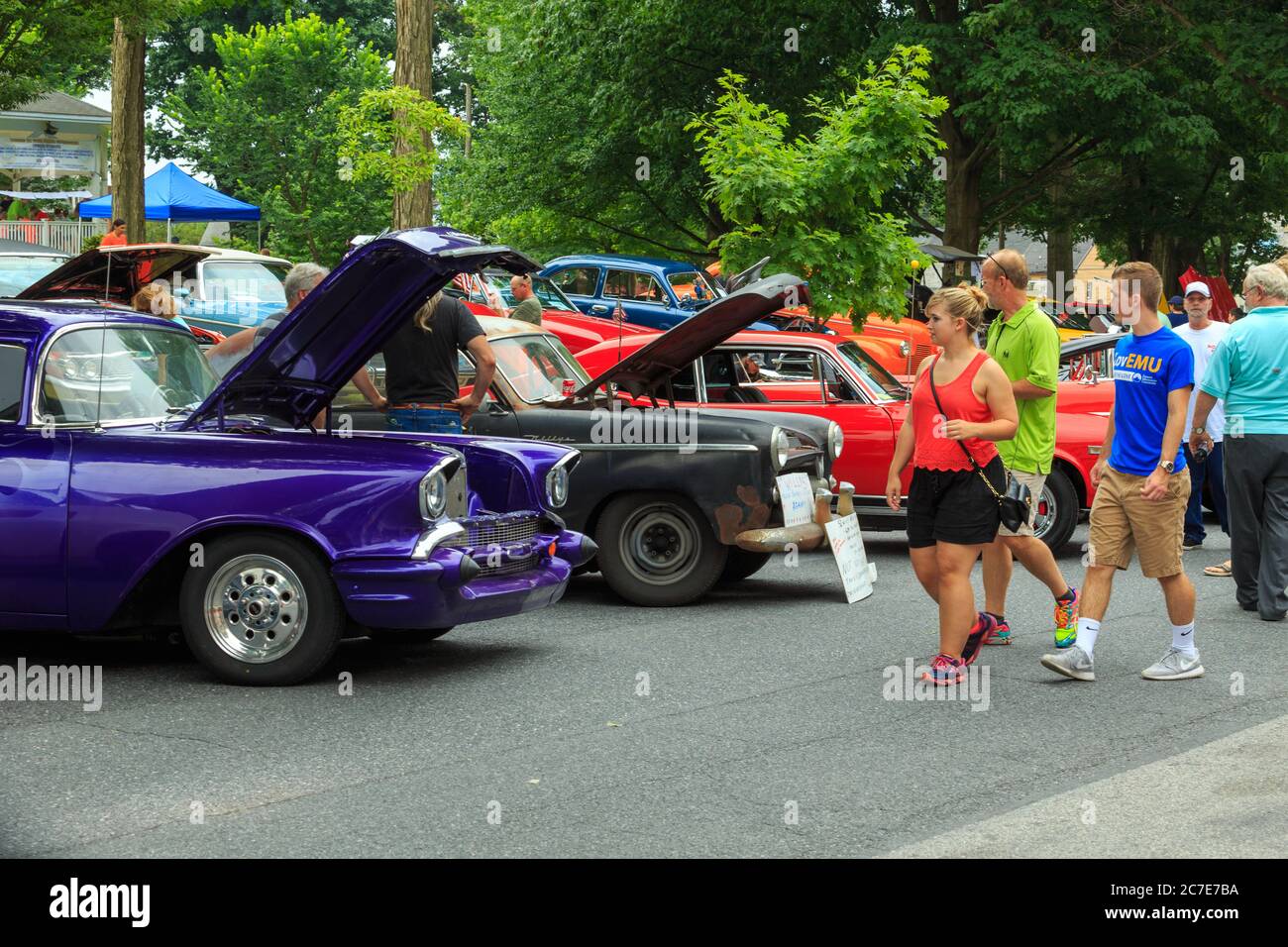 Columbia, PA, USA - June 17, 2017: A car show featuring many different ...