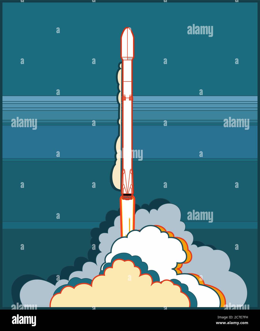 Rocket space craft vector rocket launching. Vector poster spaceship ...