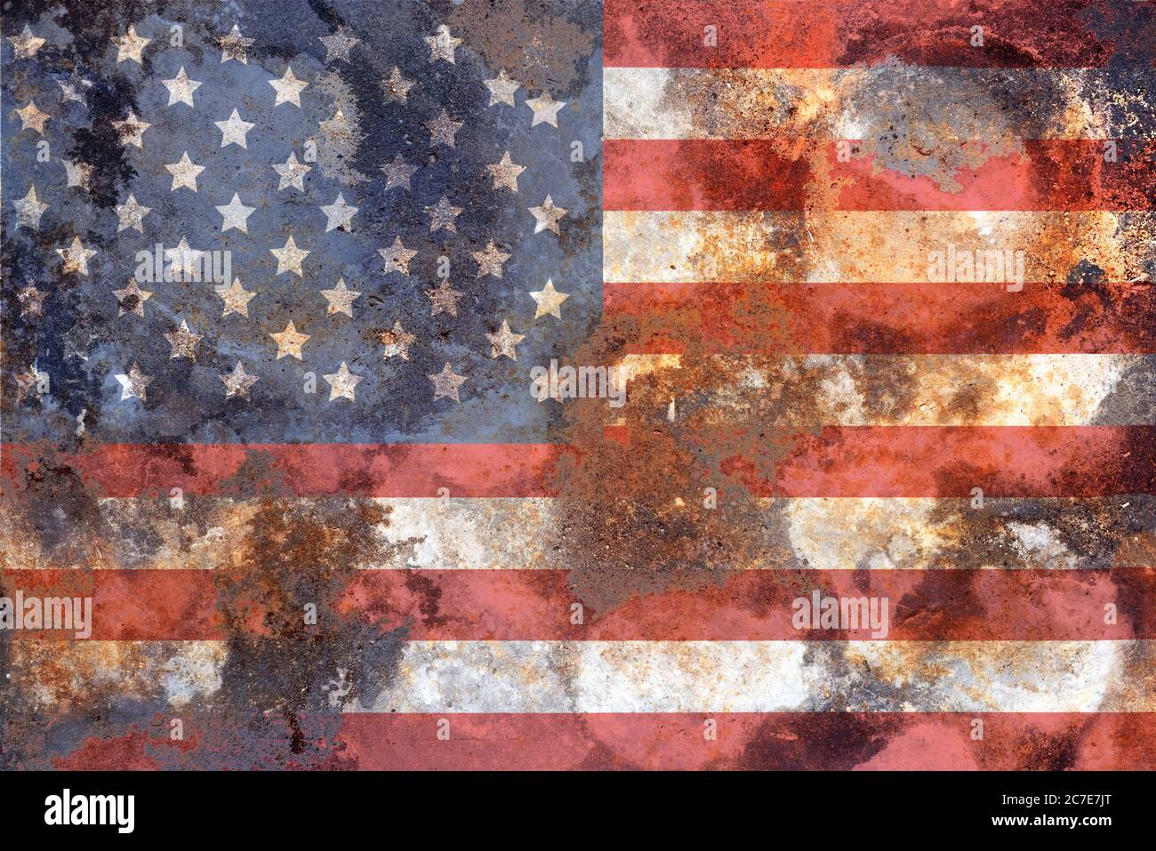 grungy american flag on rusty iron surface, fictional design Stock ...