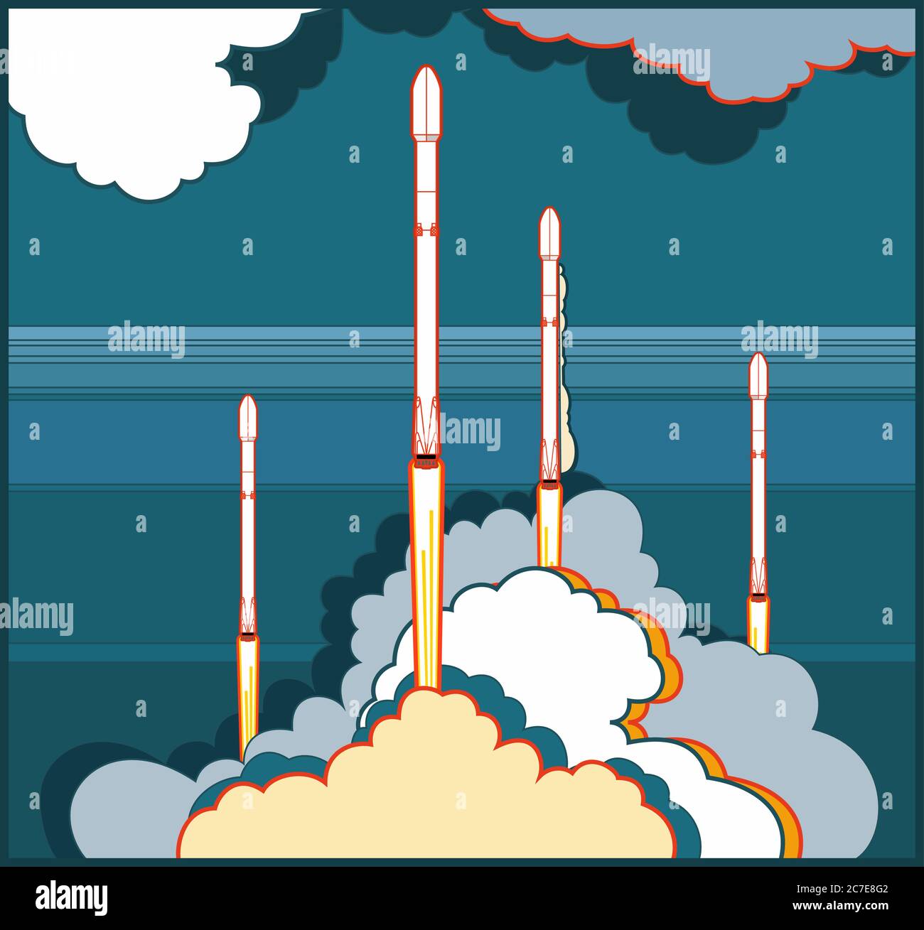 Rocket space craft vector rocket launching. Vector poster spaceship ...