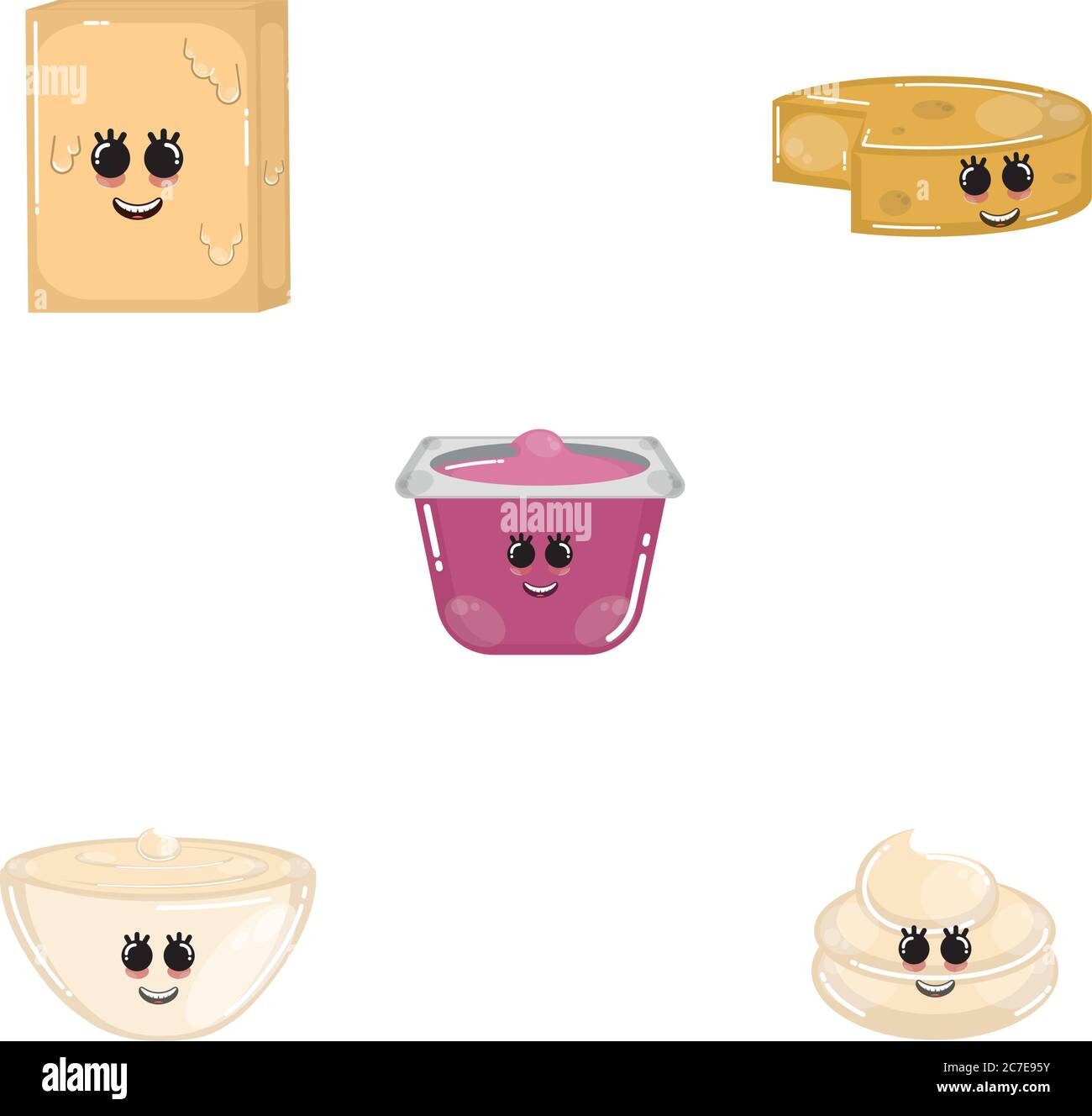 Set of dairy products cartoons. Cartoons of a butter, cheese, cream and ...