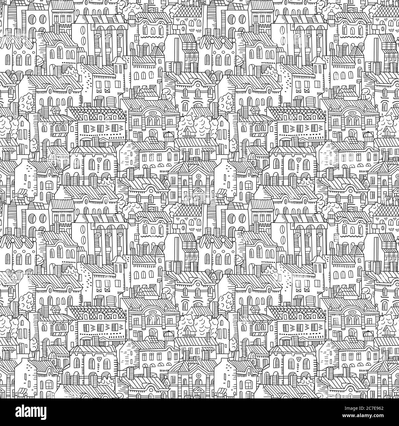 Vector hand drawn linear houses seamless pattern Stock Vector Image ...