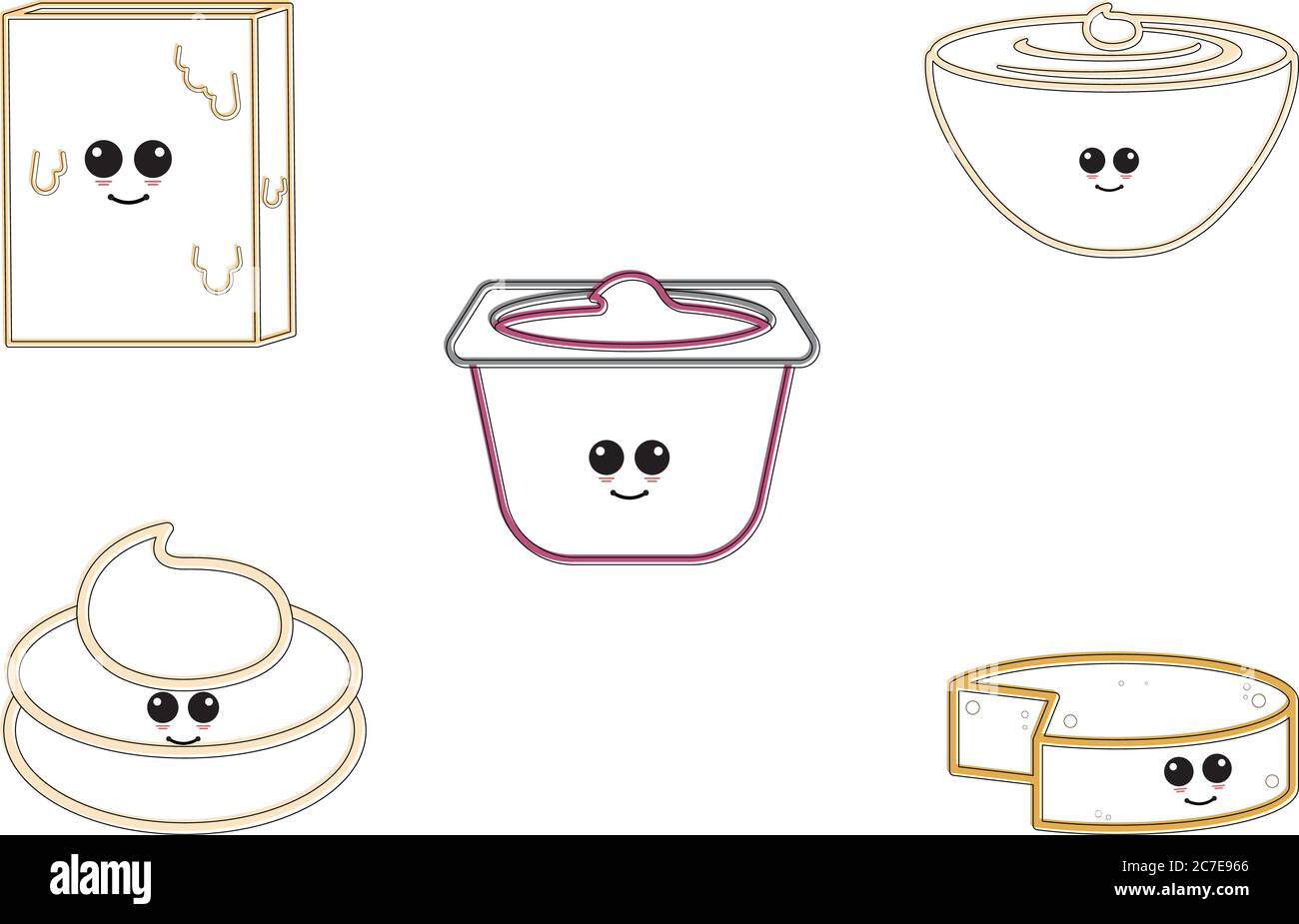 Set of dairy products cartoons. Cartoons of a butter, cheese, cream and ...