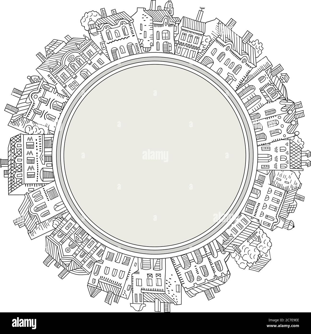 Vector cartoon vintage houses round frame Stock Vector Image & Art - Alamy