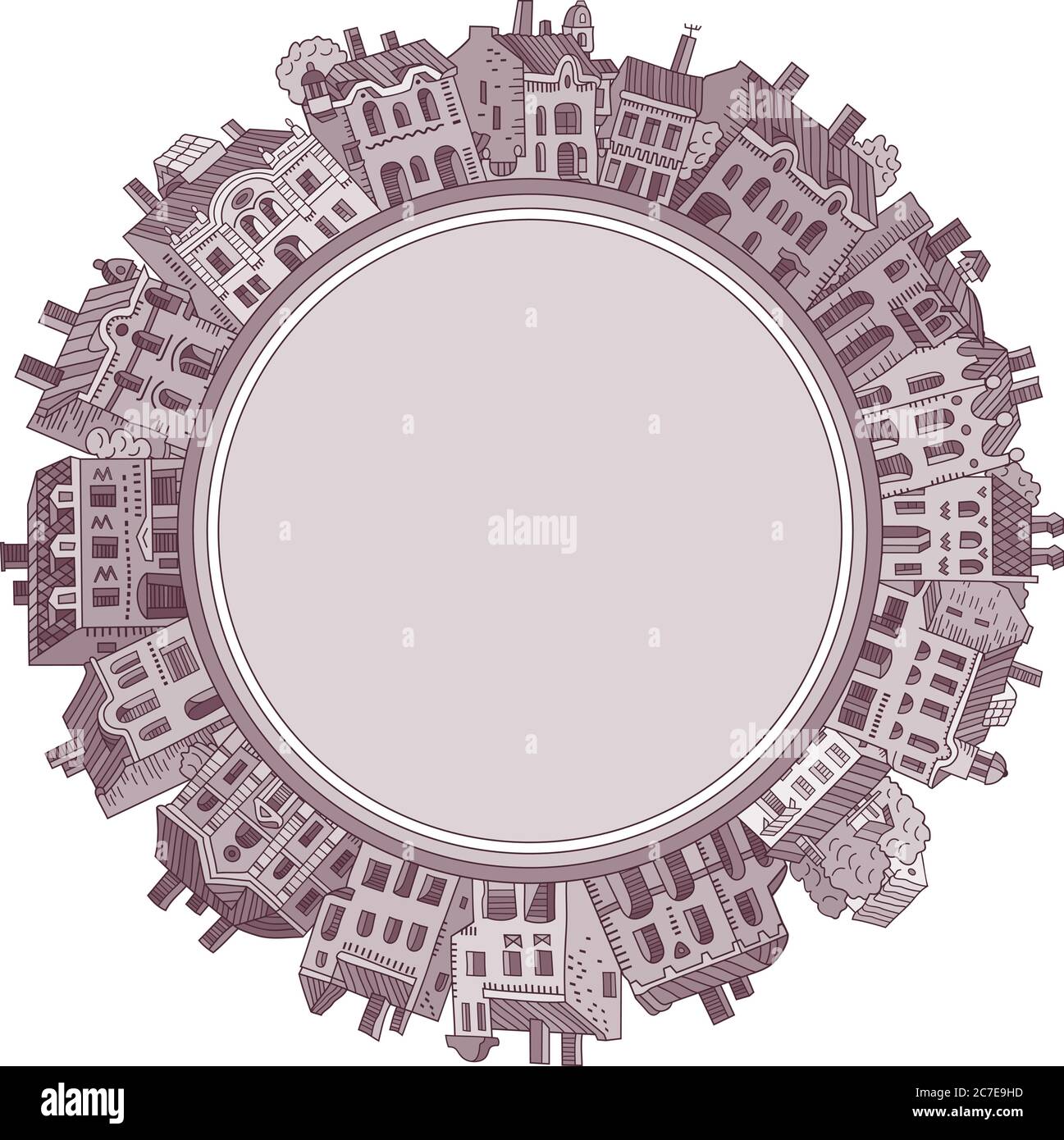 Vector cartoon vintage houses round frame Stock Vector Image & Art - Alamy