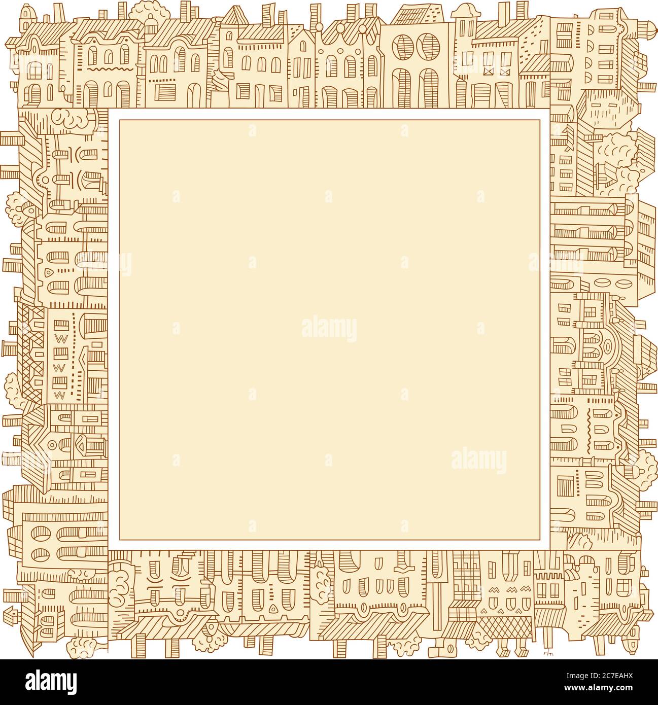 Vector hand drawn cartoon vintage houses frame Stock Vector Image & Art ...