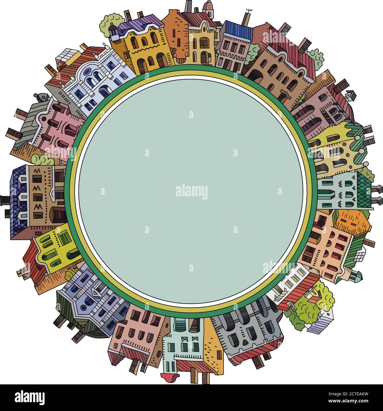 Vector cartoon vintage houses round frame Stock Vector Image & Art - Alamy
