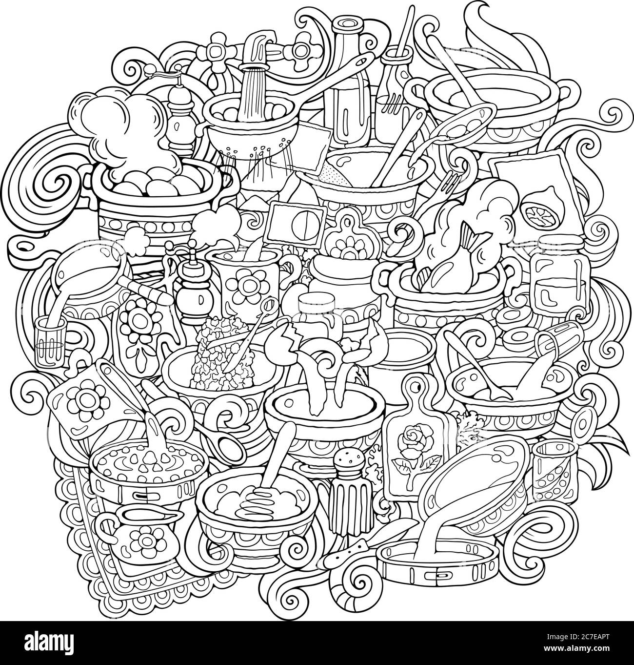 Food doodles with chef hi-res stock photography and images - Alamy