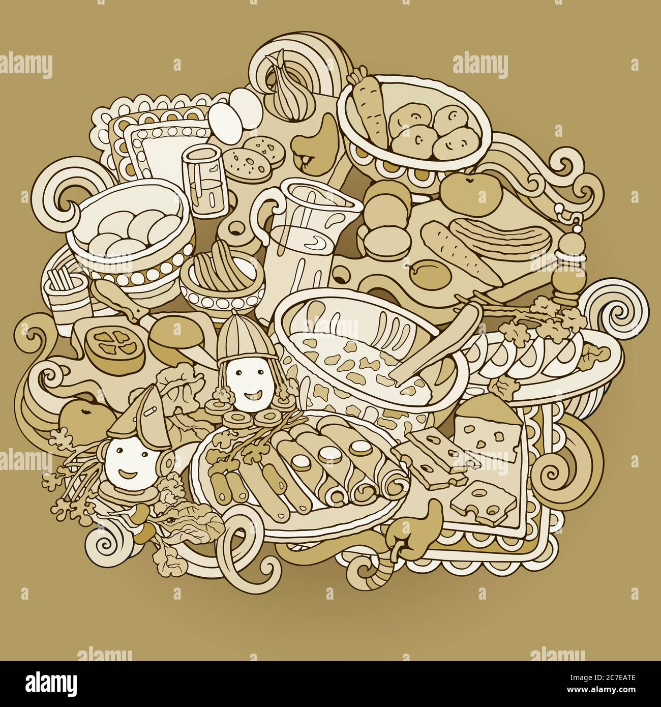 Food doodles with chef hi-res stock photography and images - Alamy