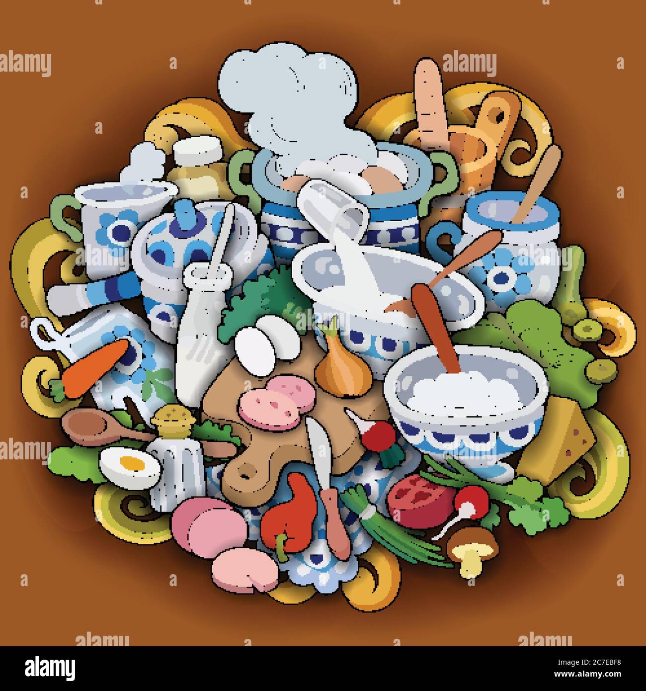 Food doodles with chef Stock Vector Images - Alamy