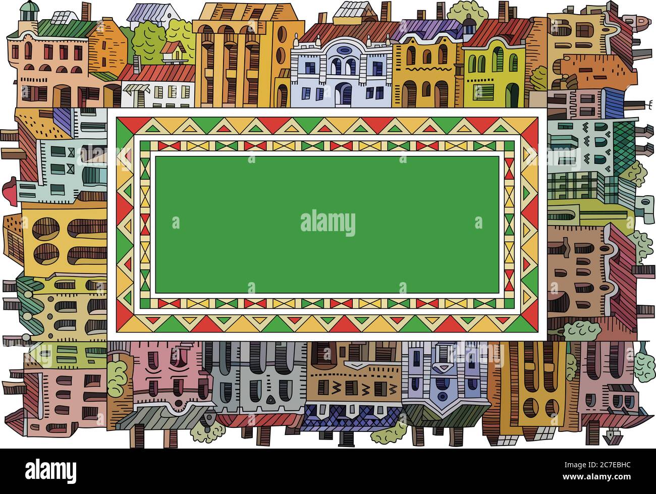 Vector hand drawn cartoon vintage houses frame Stock Vector Image & Art ...