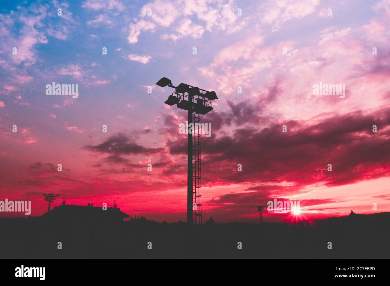 Horizontal low angle shot of a light tower under the breathtaking ...