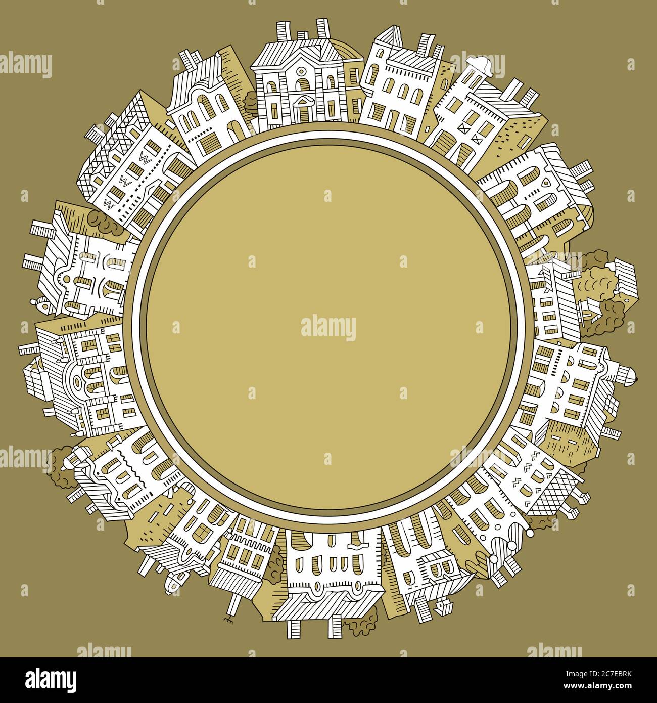 Vector cartoon vintage houses round frame Stock Vector Image & Art - Alamy