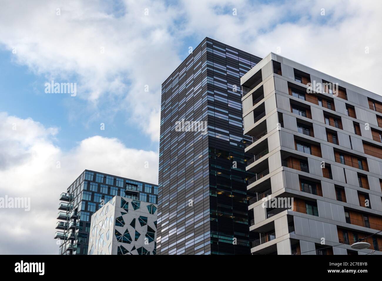 Modern business district in Oslo on cloudy epic sky, Norway ...