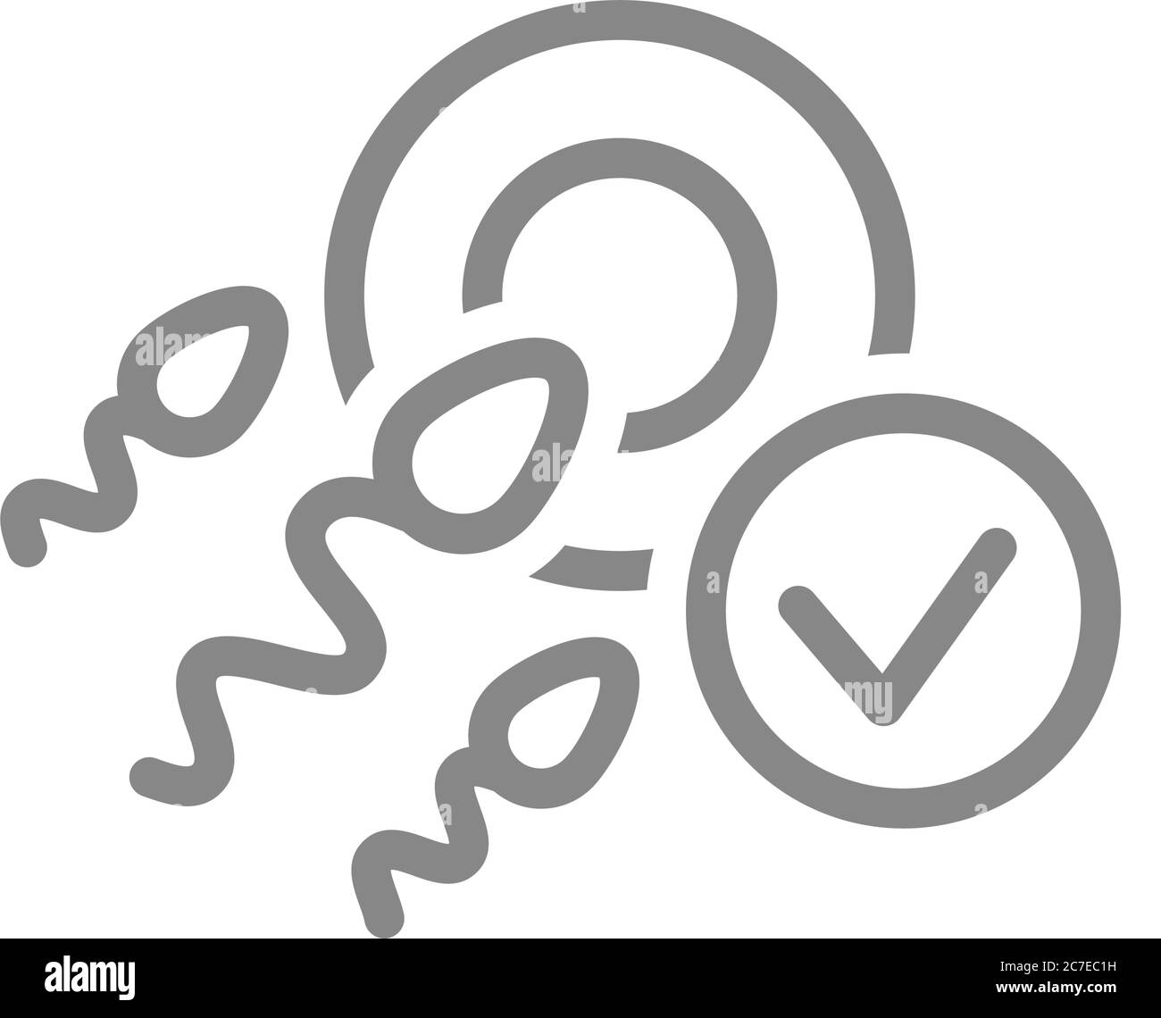 Human fertilization with tick checkmark line icon. Healthy zygote, new ...
