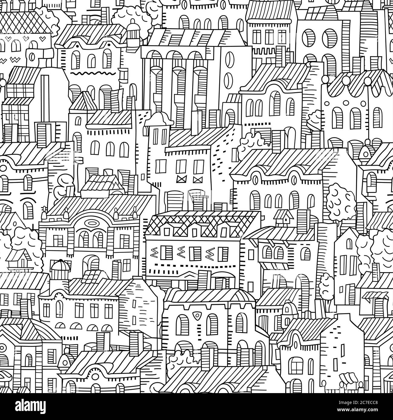 Vector hand drawn linear houses seamless pattern Stock Vector Image ...