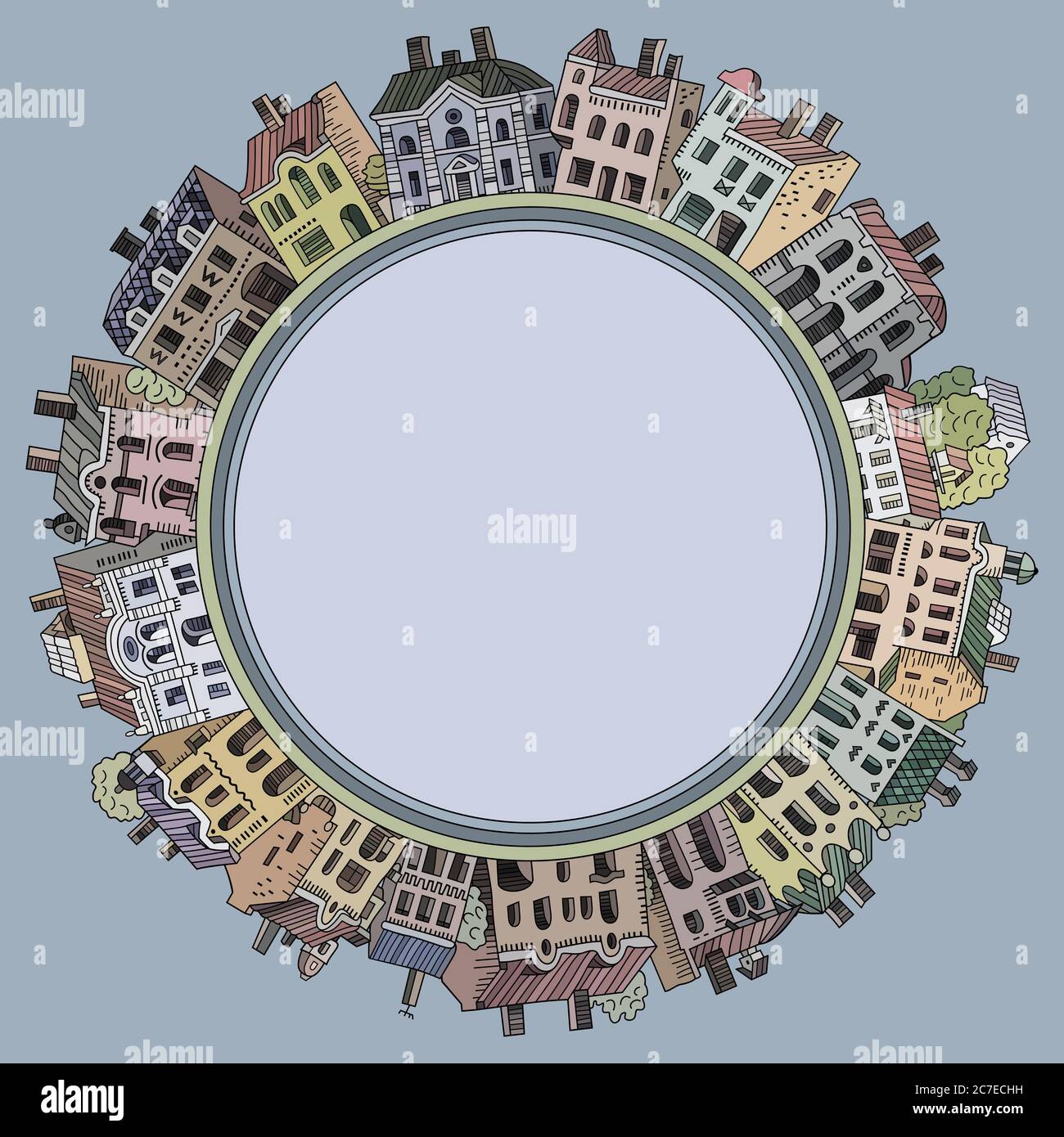 Vector cartoon vintage houses round frame Stock Vector Image & Art - Alamy