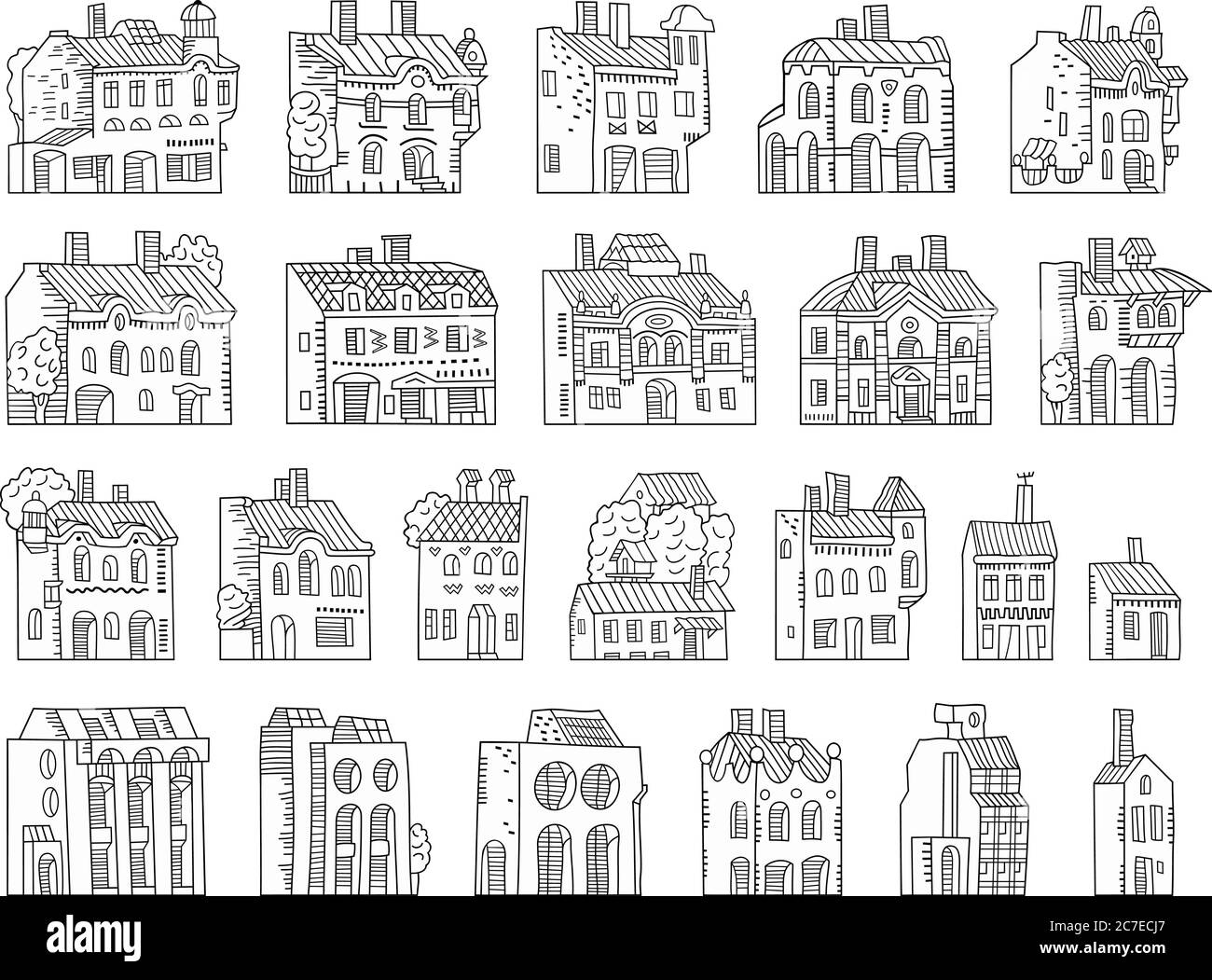 Vector cartoon linear vintage houses set Stock Vector Image & Art - Alamy