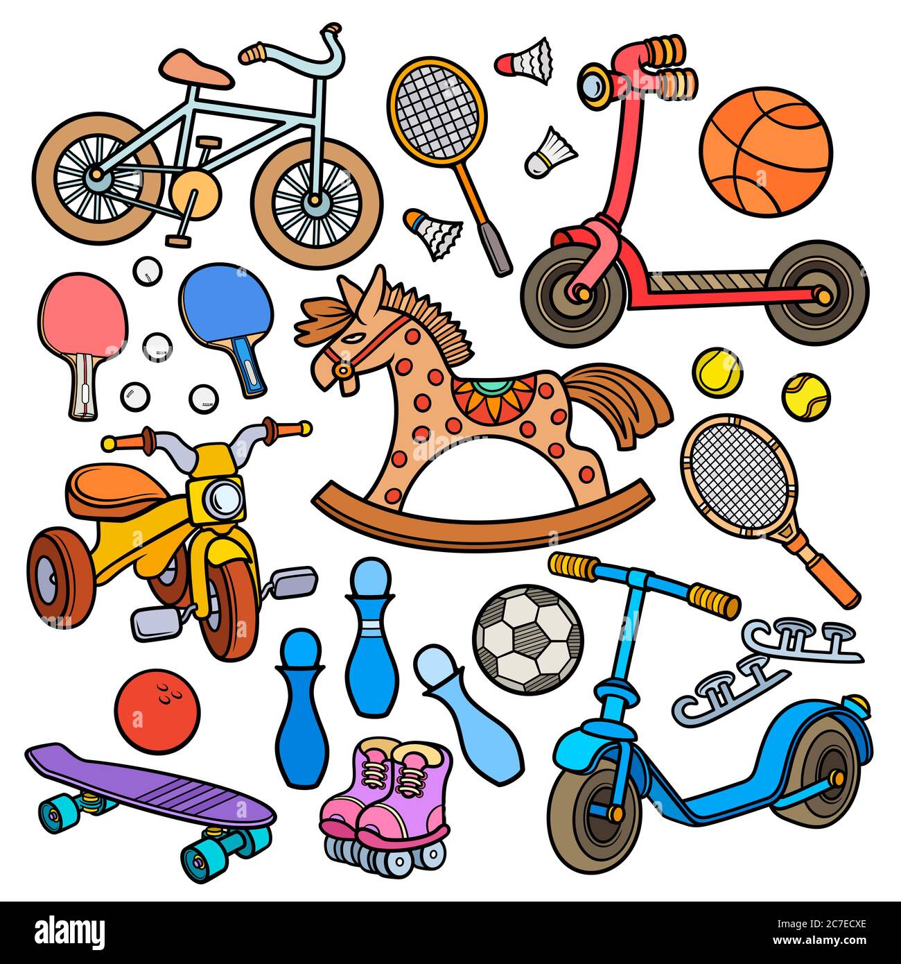 Cartoon doodles hand drawn kids toys objects set Stock Vector Image ...