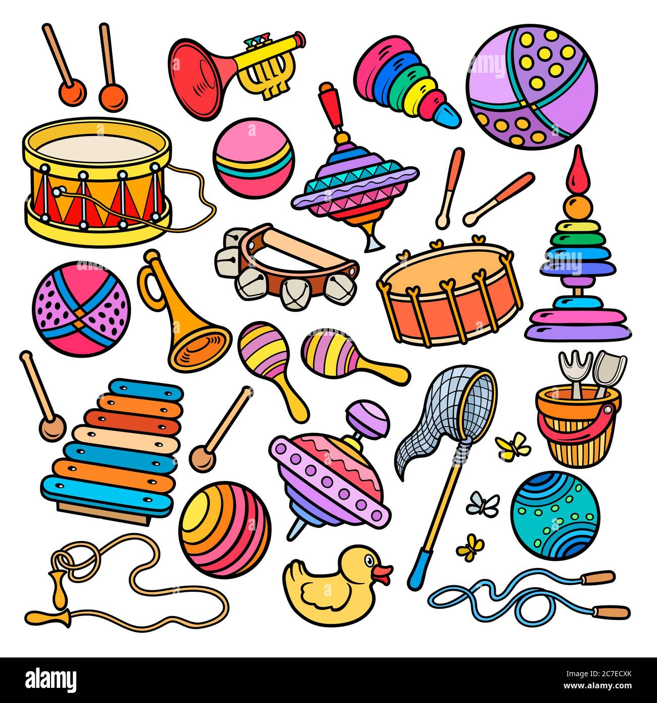 Cartoon doodles hand drawn kids toys objects set Stock Vector Image ...
