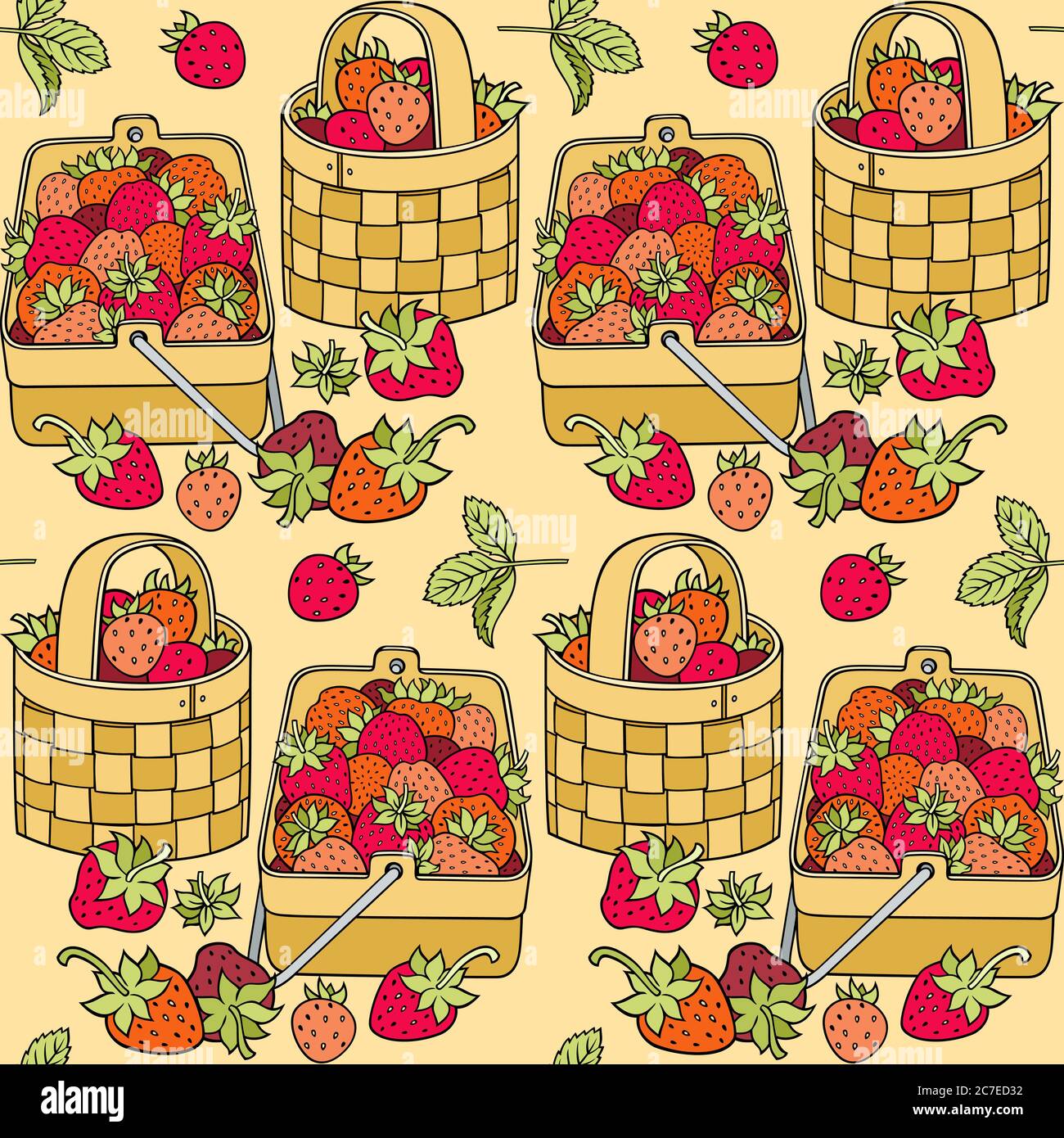 Strawberries in baskets cartoon seamless pattern Stock Vector Image ...