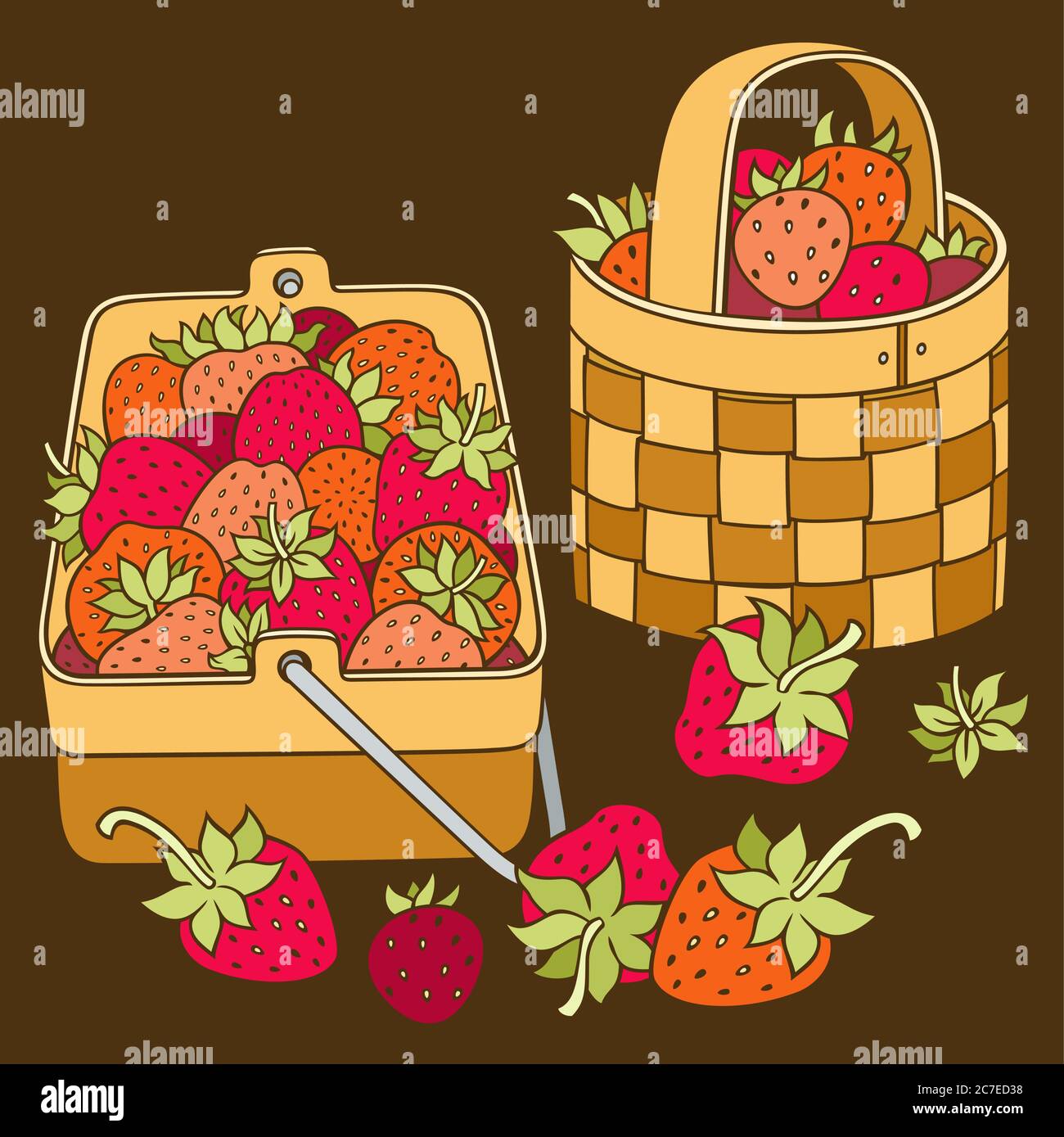 Strawberries in baskets cartoon illustration Stock Vector Image & Art ...