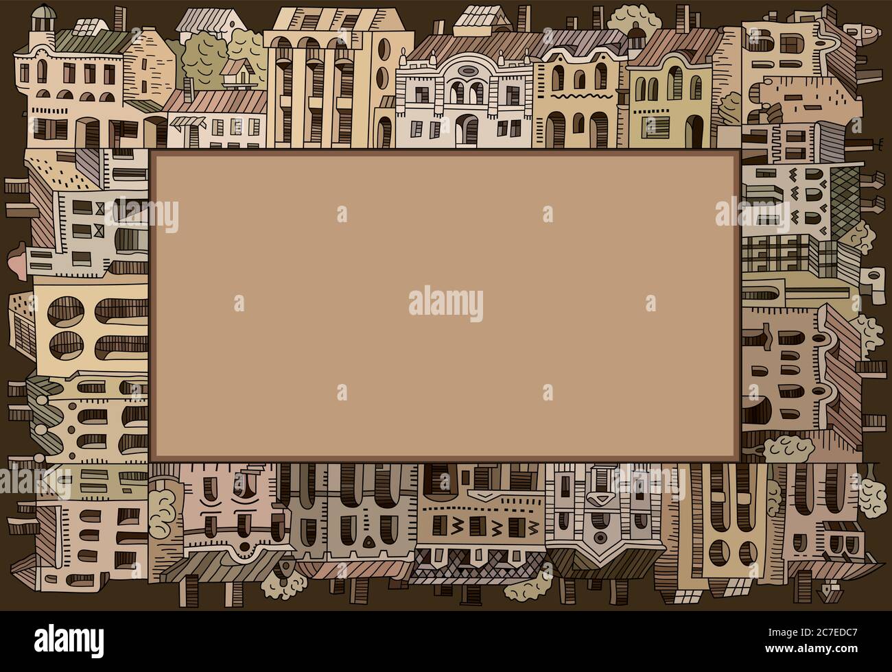 Vector hand drawn cartoon vintage houses frame Stock Vector Image & Art ...