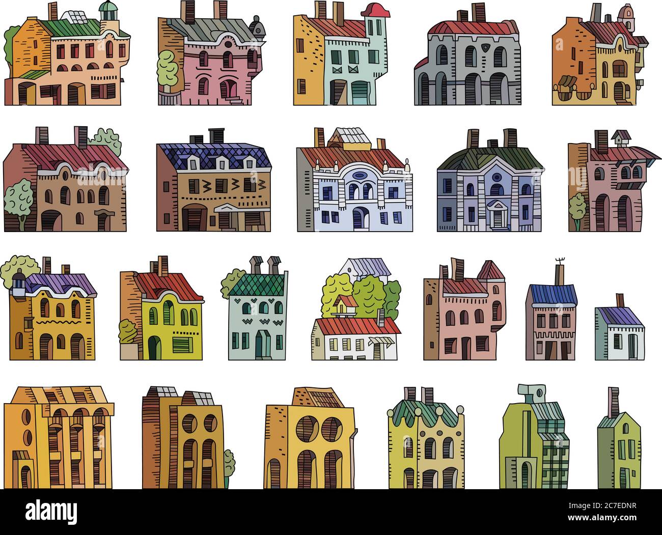 Vector hand drawn cartoon vintage houses set Stock Vector Image & Art ...