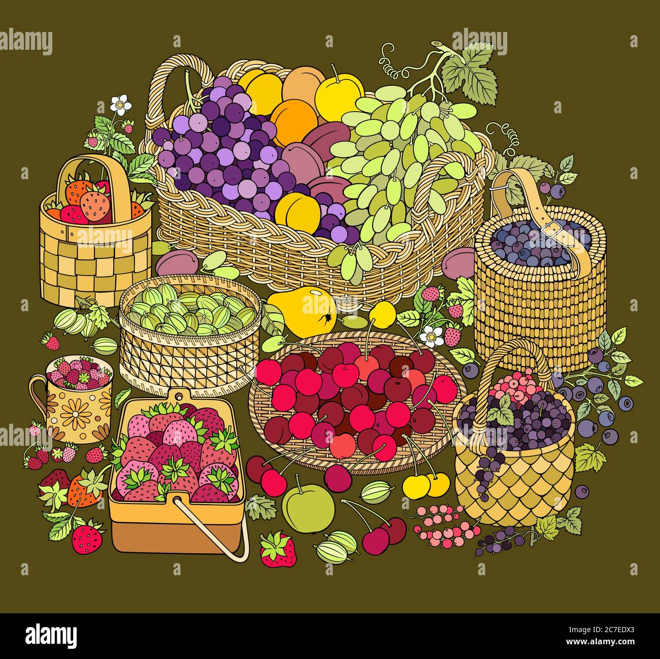 Harvest strawberries in garden Stock Vector Images - Alamy