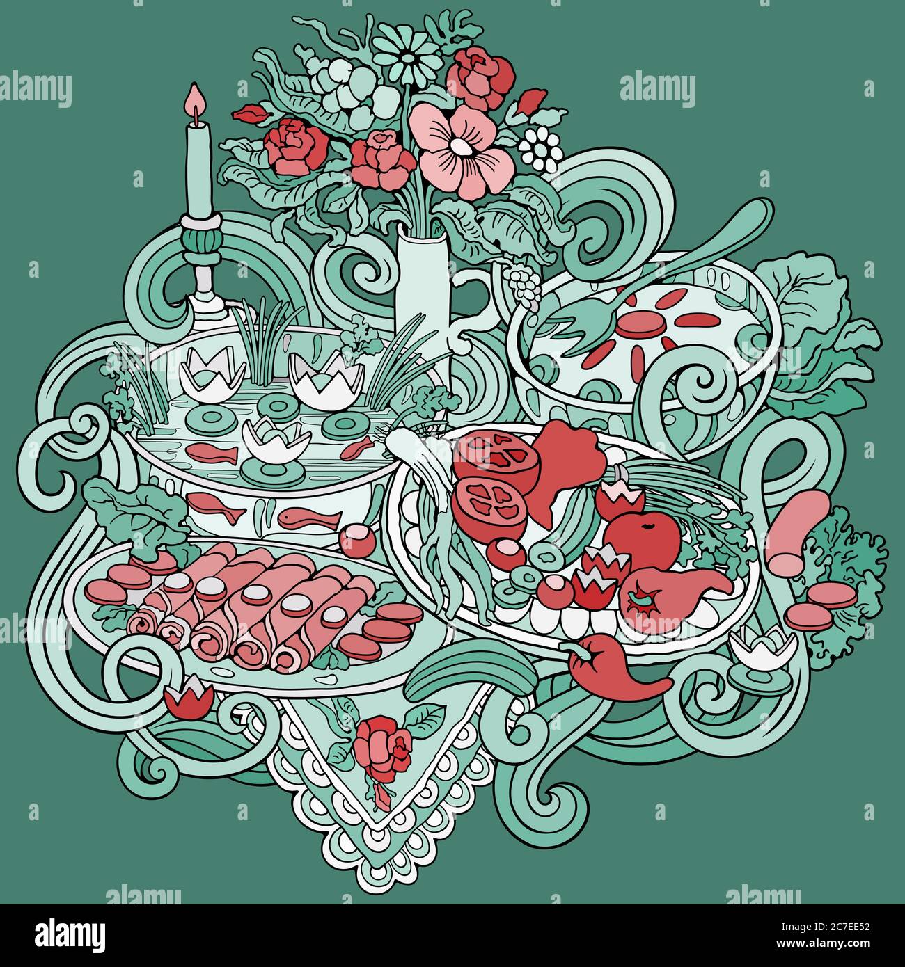 Food doodles with chef hi-res stock photography and images - Alamy