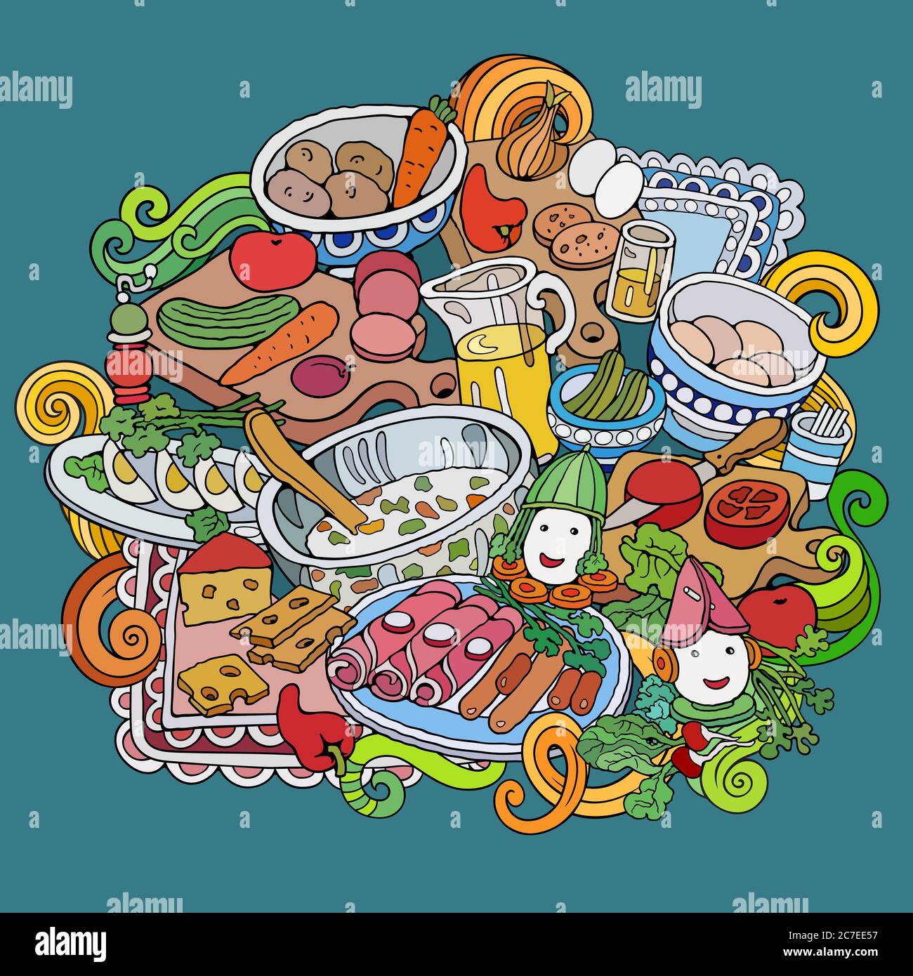 Food doodles with chef hi-res stock photography and images - Alamy