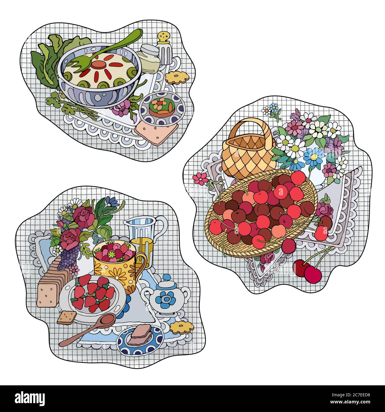 Hand drawn picnic table Cut Out Stock Images & Pictures - Alamy