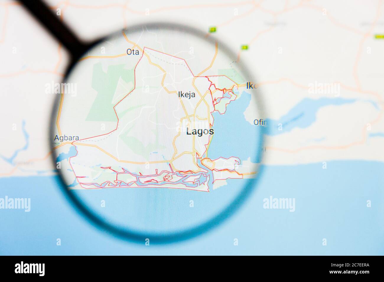 Lagos, Nigeria city visualization illustrative concept on display ...