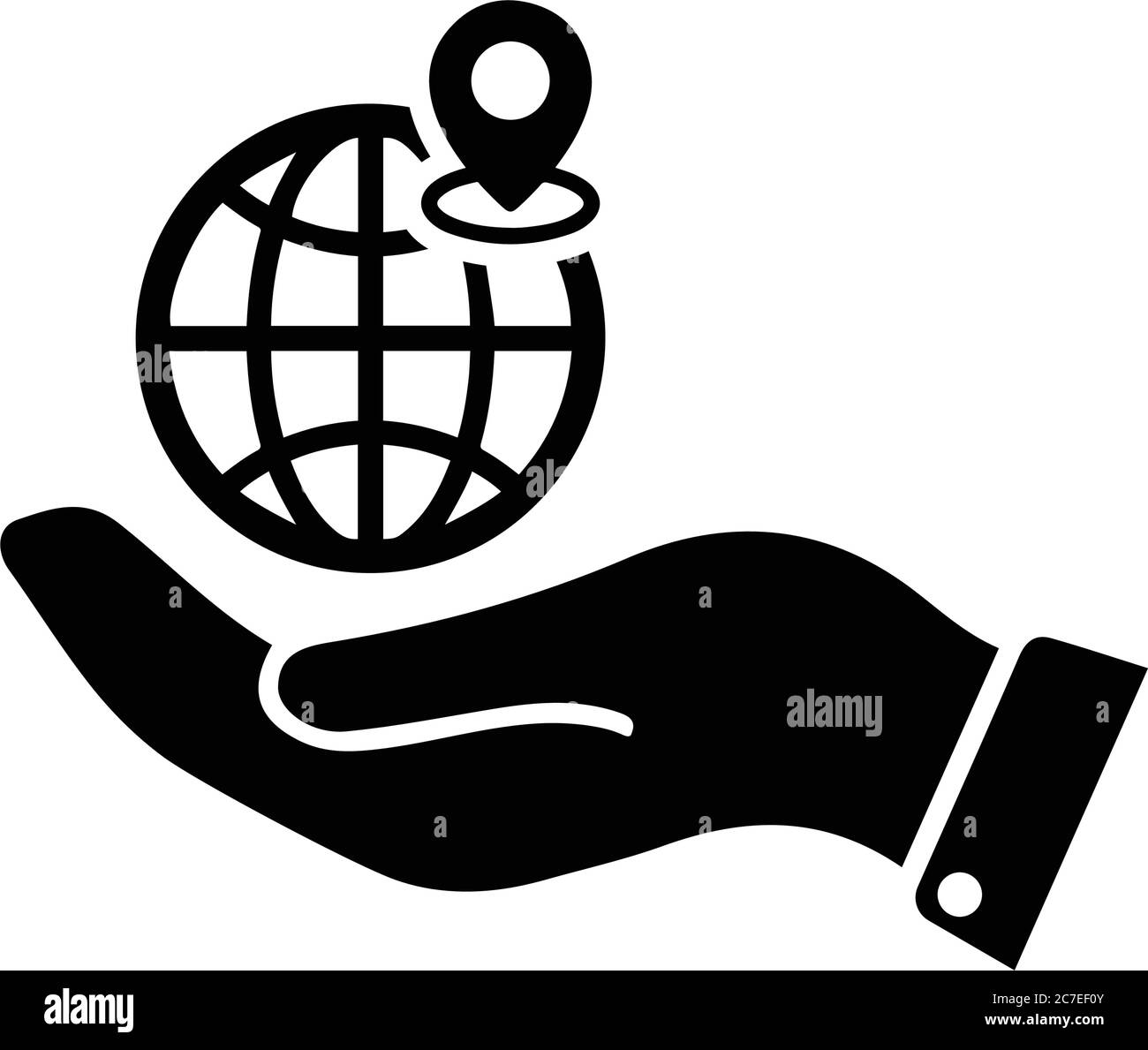 Globe on hand icon / trace location. Use for commercial, print media ...