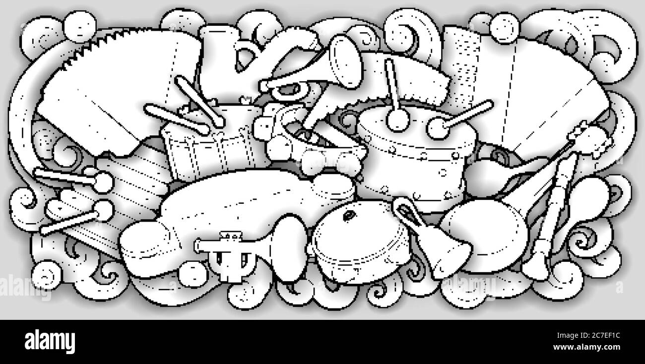 Cartoon kids cute doodles musical instruments Stock Vector Image & Art ...