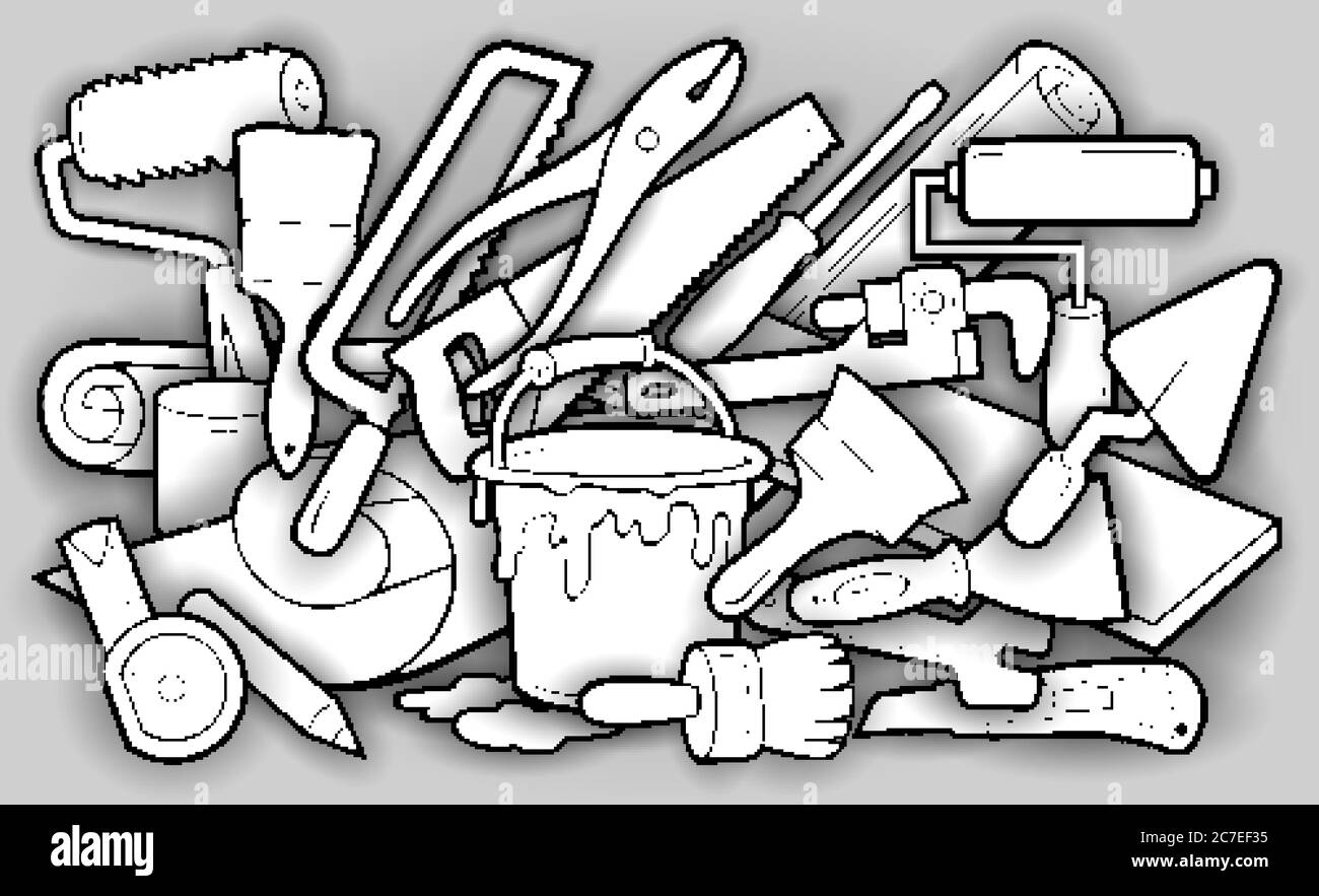 Cartoon doodle hand drawn home repair illustration Stock Vector Image ...