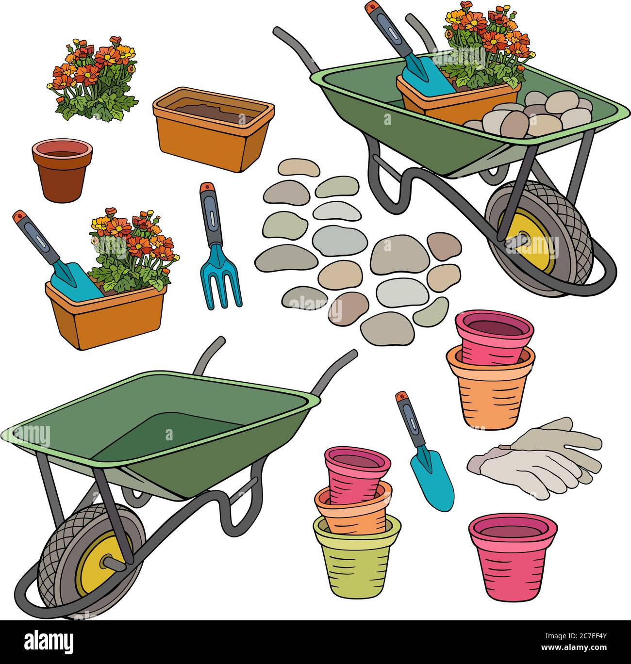 Set of garden cartoon hand drawn elements Stock Vector Image & Art - Alamy
