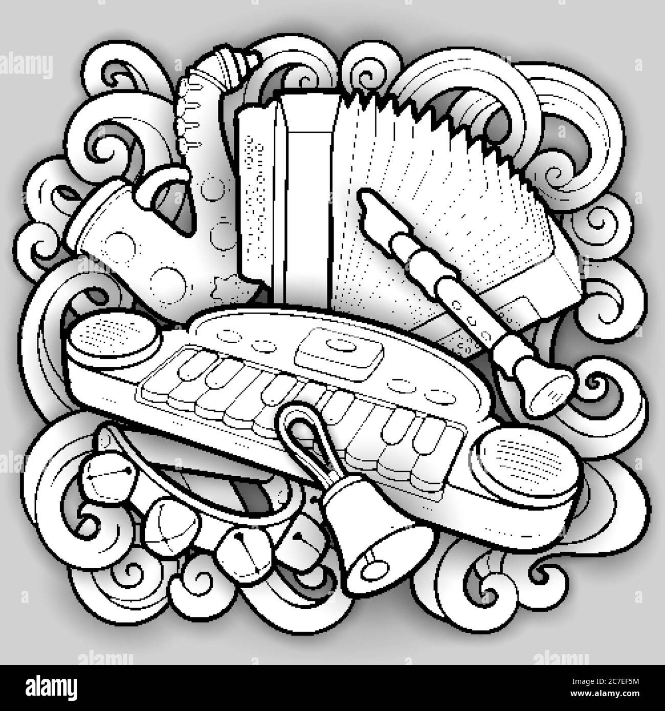 Cartoon kids cute doodles musical instruments Stock Vector Image & Art ...