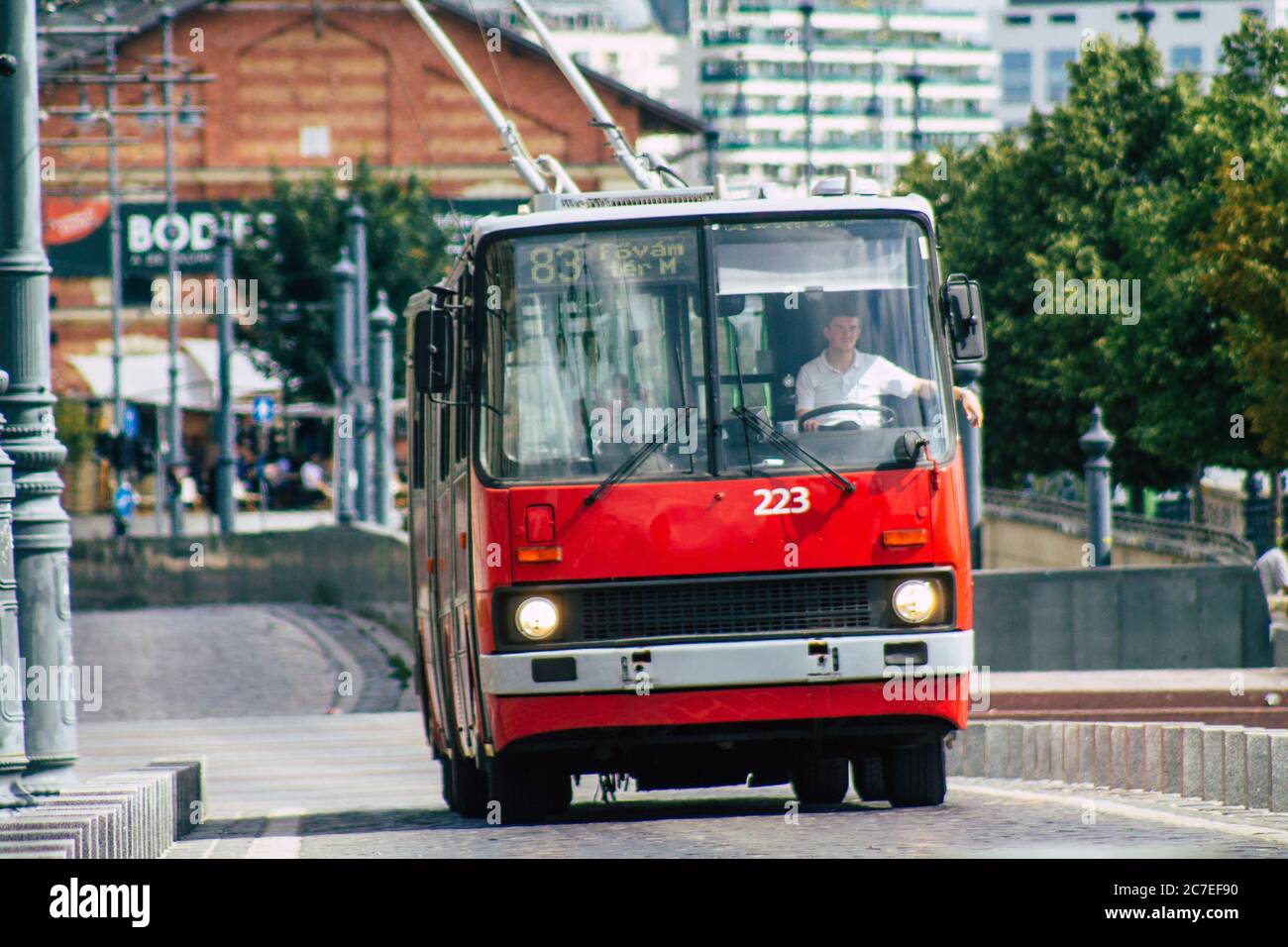 Budapest Hungary july 16, 2020 View of a traditional Hungarian red ...