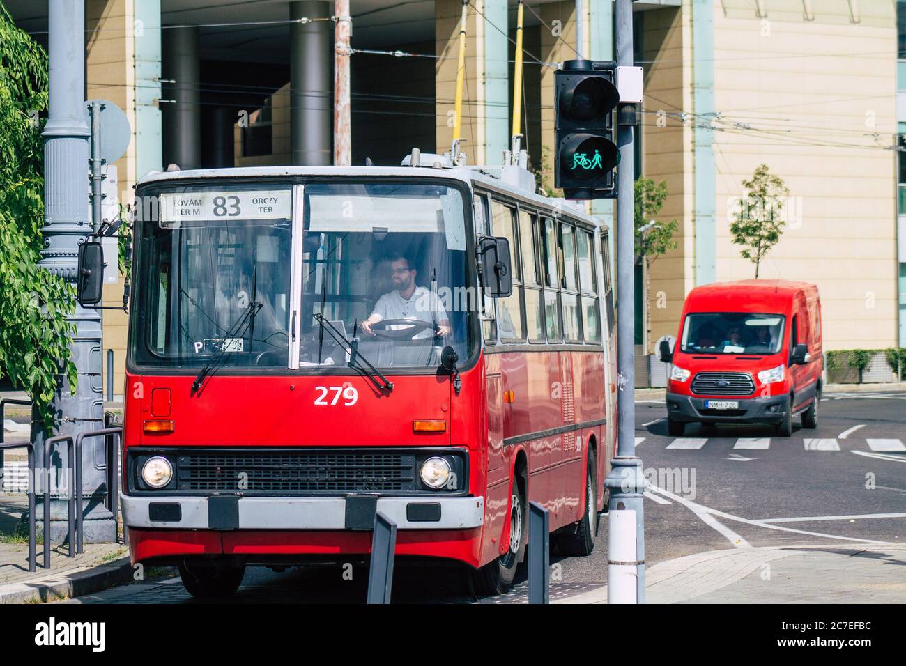 Budapest Hungary july 16, 2020 View of a traditional Hungarian red ...