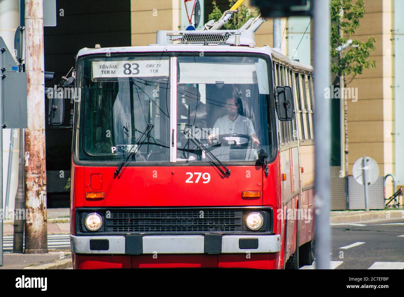 Budapest Hungary july 16, 2020 View of a traditional Hungarian red ...