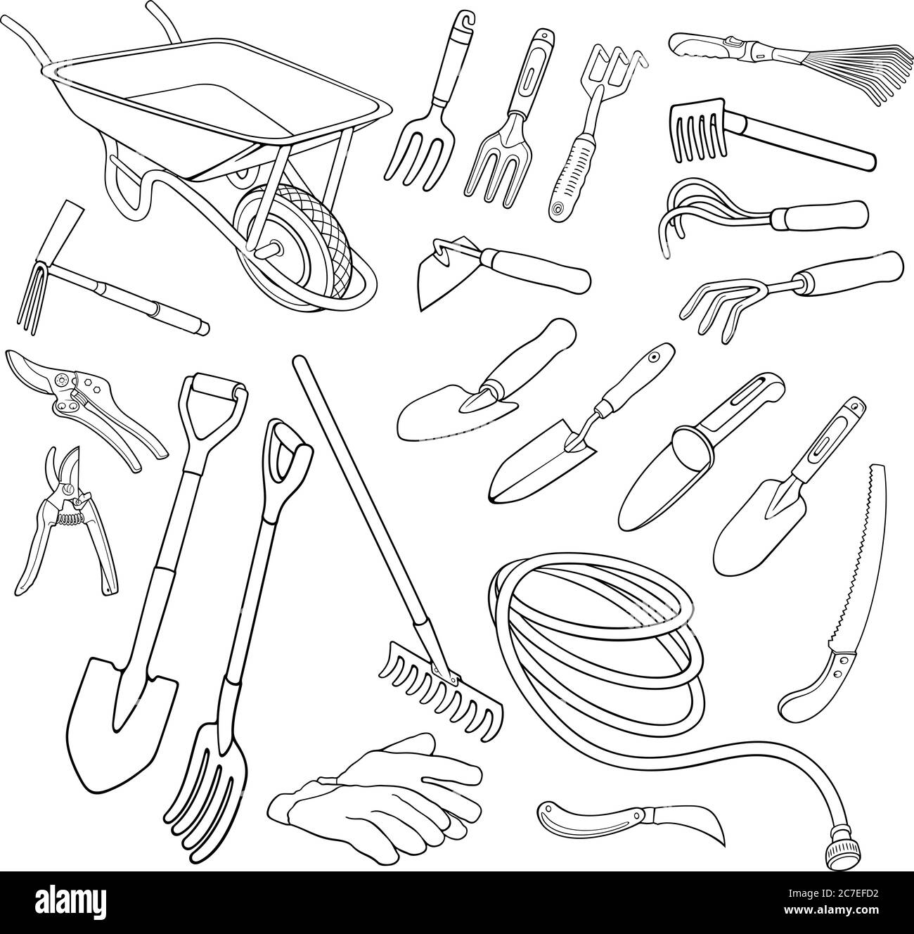 Set of garden cartoon hand drawn elements Stock Vector Image & Art - Alamy